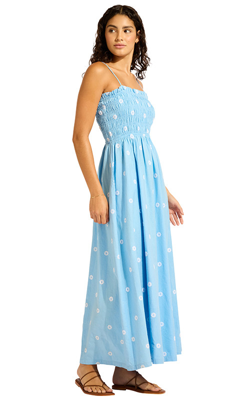 Shirred Maxi Dress : Powder Blue - Daisychain - COLLECTIONS